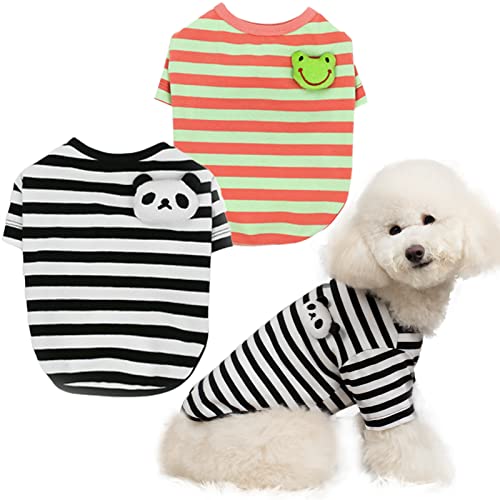 MESHEEN 2 Pack Dog Shirt for Small Dogs Made of Soft Skin Friendly Pure Cotton Breathable Stretch Fabric Keep Your Pet Cozy, Puppy Clothes Use Classic Striped Style Design