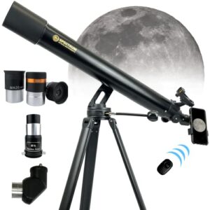 spectrum optical instruments – explorapro 80az refractor telescope for adults & beginner – compact manual alt-az telescope – smartphone adapter and remote shutter – 80mm aperture 900mm focal length