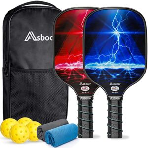 asbocer fiberglass surface pickleball set, usapa approved, 4 pickleball balls, 2 cooling towels, pickleball bag, pickleball paddle,set of 2