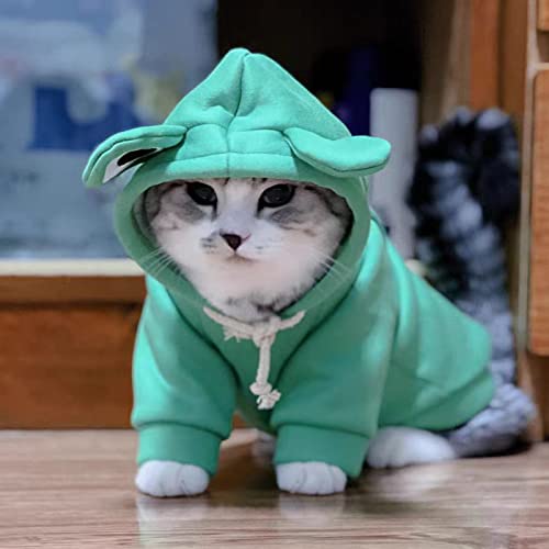 Richcatty Hoodies Funny Costume for Cat and Puppy Cute Frog Cosplay Clothes for Pets Soft Knitwear (Green Frog, S Pet Weight:3.3~5.5Lbs)