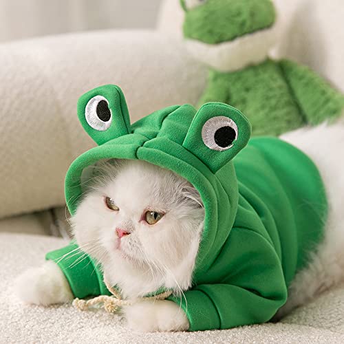 Richcatty Hoodies Funny Costume for Cat and Puppy Cute Frog Cosplay Clothes for Pets Soft Knitwear (Green Frog, S Pet Weight:3.3~5.5Lbs)