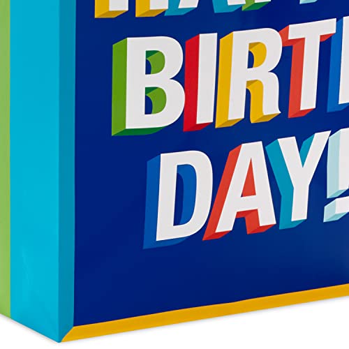 Hallmark 15" Extra Large Birthday Gift Bag with Tissue Paper ("Happy Birthday," Red, Blue, Yellow, Green) for Kids, Teachers, Coworkers, Friends