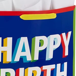 Hallmark 15" Extra Large Birthday Gift Bag with Tissue Paper ("Happy Birthday," Red, Blue, Yellow, Green) for Kids, Teachers, Coworkers, Friends