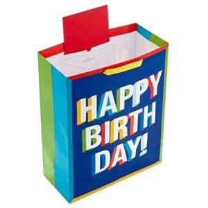 Hallmark 15" Extra Large Birthday Gift Bag with Tissue Paper ("Happy Birthday," Red, Blue, Yellow, Green) for Kids, Teachers, Coworkers, Friends