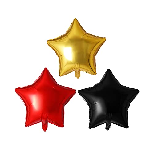 MIJIE 30 Star Mylar Balloons 19 Inches Self-Sealing Foil Balloons Helium Balloons for Party Decoration (Red, Black, Gold)