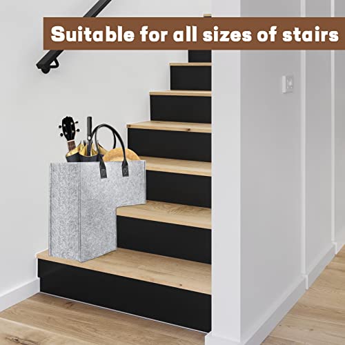 MODOWEY 2Pcs L-Shape Stair Basket Organizer, Foldable Fabric Staircase Storage Organizer with Faux Leather Handles, Large Stair Storage Organizer for Laundry, Toys, Household Items(Light Grey)