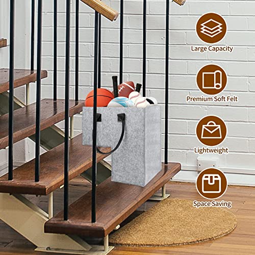 MODOWEY 2Pcs L-Shape Stair Basket Organizer, Foldable Fabric Staircase Storage Organizer with Faux Leather Handles, Large Stair Storage Organizer for Laundry, Toys, Household Items(Light Grey)