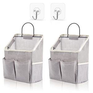 wall hanging storage basket bag with free hooks,bedside storage caddy,dorm room essentials(2pc,grey)