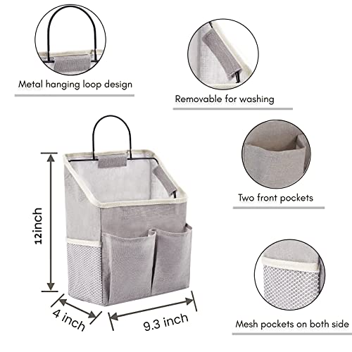 Wall Hanging Storage Basket Bag with Free Hooks,Bedside Storage Caddy,Dorm Room Essentials(2PC,Grey)