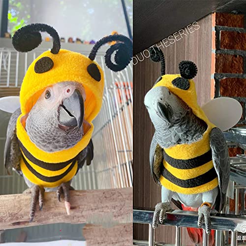 Gittcoll Anelekor Halloween Pet Birds Costume Small Animals Clothes Birds Cosplay Outfit Bee Shaped Hoodies for Parrots African Greys Parakeet Cockatiel Sun Conure Finch Budgie (Bee, Medium)