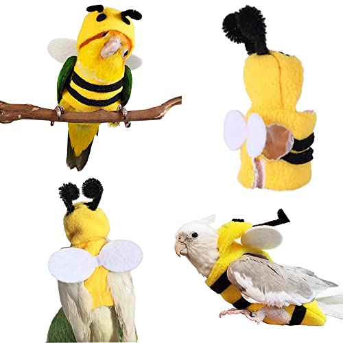 Gittcoll Anelekor Halloween Pet Birds Costume Small Animals Clothes Birds Cosplay Outfit Bee Shaped Hoodies for Parrots African Greys Parakeet Cockatiel Sun Conure Finch Budgie (Bee, Medium)