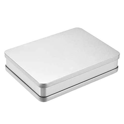 uxcell Metal Tin Box, 3pcs 7.4" x 5.43" x 1.5" Rectangular Empty Tinplate Containers with Lids, Silver Tone, for Home Organizer, Candles, Gifts, Car Keys, Crafts Storage