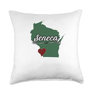 seneca wi - clothing and merch seneca-wisconsin | wi usa-city state souvenir-throw pillow, 18x18, multicolor