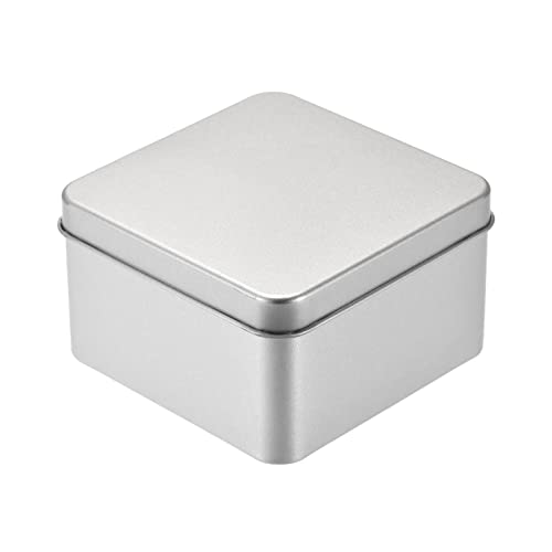 uxcell Metal Tin Box, 10pcs 3.66" x 3.66" x 2.17" Rectangular Empty Tinplate Containers with Lids, Silver Tone, for Home Organizer, Candles, Gifts, Car Keys, Crafts Storage