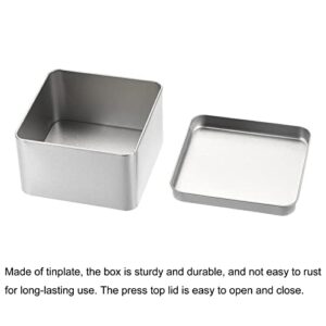 uxcell Metal Tin Box, 10pcs 3.66" x 3.66" x 2.17" Rectangular Empty Tinplate Containers with Lids, Silver Tone, for Home Organizer, Candles, Gifts, Car Keys, Crafts Storage