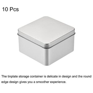 uxcell Metal Tin Box, 10pcs 3.66" x 3.66" x 2.17" Rectangular Empty Tinplate Containers with Lids, Silver Tone, for Home Organizer, Candles, Gifts, Car Keys, Crafts Storage