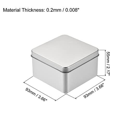 uxcell Metal Tin Box, 10pcs 3.66" x 3.66" x 2.17" Rectangular Empty Tinplate Containers with Lids, Silver Tone, for Home Organizer, Candles, Gifts, Car Keys, Crafts Storage