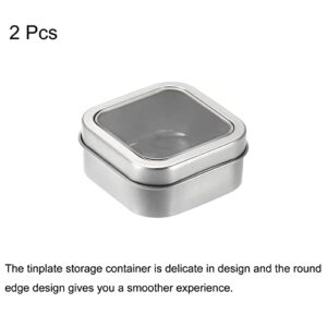 uxcell Metal Tin Box, 2pcs 2.17" x 2.17" x 0.98" Rectangular Empty Tinplate Containers with Clear Window Lids, Silver Tone, for Home Organizer, Candles, Gifts, Car Keys, Crafts Storage