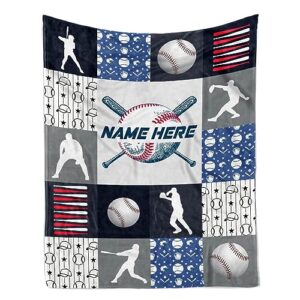 teeman personalized baseball fleece sherpa throw blanket, baseball gifts for boys 8-12, custom name blanket for baseball fan player, blankets for sports fans kids boys adults on birthday