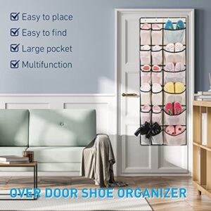 Over the Door Shoe Organizer, Hanging Shoe Organizer for Closet with 12 Small & 6 Large Mesh Pockets Makes the Most of Vertical Door Space to Store all Your Household Essentials Maximize (beige)