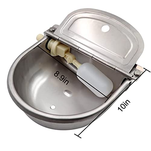 Automatic Water Bowl,Pet Water Dispenser with Float Valve,Stainless Steel Bucket no Splash Dog Drinking Dish, Water Trough with Discrete 3/4 to 1/2" Adapter (with Drainage Hole)