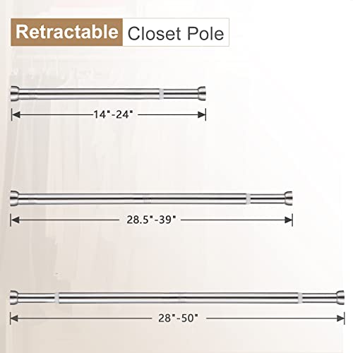 Closet Rods for Hanging Clothes, 14 to 50 Inch Adjustable Silver Closet Rods for Wardrobe, Heavy Duty Closet Hanging Rod, Closet Pole Holder Closet Bar with Extender Pole for Shoe Cabinets