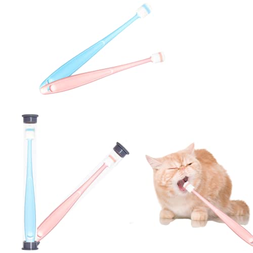 2 Pack Cat & Dog Toothbrush,360 Degree silicone pet Toothbrush,Cat Dental Care,Deep Clean,Independent Packaging,Bad Breath Tartar Teeth Care Dog Cat Cleaning Mouth pet cleaning covers (Blue&Pink)