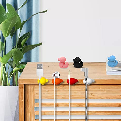 Sempoda 16Pcs Silicone Duck Wall Hooks for Hanging, Self Adhesive Duck Cable Organizer Clips with Box, Creative Key Hook Holder for Refrigerator Door Earphone Plugs Masks Wire Cable Storage