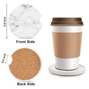 2 Pcs Absorbent Car Coasters Cute Ceramic Coasters Car Cup Holder Coasters Blank Non-Slip Cupholder Coaster White Stone Car Drink Coasters