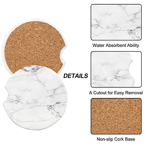 2 Pcs Absorbent Car Coasters Cute Ceramic Coasters Car Cup Holder Coasters Blank Non-Slip Cupholder Coaster White Stone Car Drink Coasters