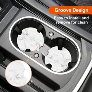 2 Pcs Absorbent Car Coasters Cute Ceramic Coasters Car Cup Holder Coasters Blank Non-Slip Cupholder Coaster White Stone Car Drink Coasters