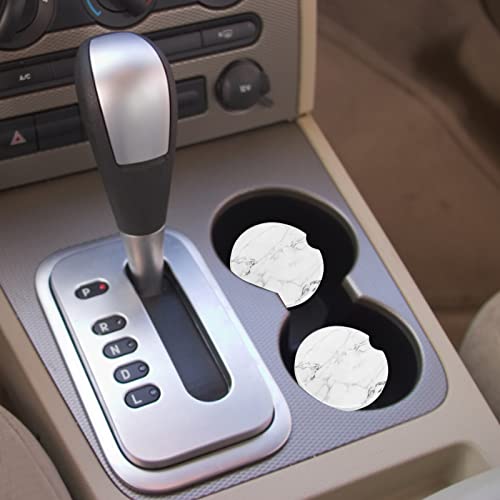 2 Pcs Absorbent Car Coasters Cute Ceramic Coasters Car Cup Holder Coasters Blank Non-Slip Cupholder Coaster White Stone Car Drink Coasters