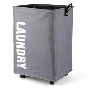 venusdali large laundry hamper,with wheels oxford fabric leather handle,water proof folding washing bin,for bedroom, laundry room, closet, bathroom, college, dark grey (gray)