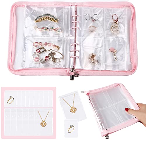 Transparent Jewelry Storage Book,Portable Anti Oxidation Travel Jewelry Organizer Storage Book Zipper Bag for Rings, Necklace, Bracelets, Stud, and Earrings (70 Grids + 60 Thicken PVC Bags)