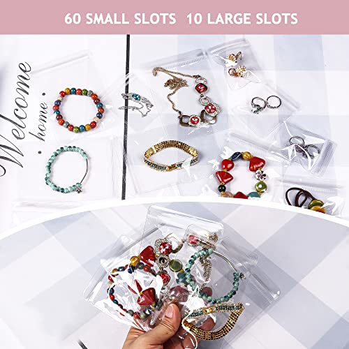 Transparent Jewelry Storage Book,Portable Anti Oxidation Travel Jewelry Organizer Storage Book Zipper Bag for Rings, Necklace, Bracelets, Stud, and Earrings (70 Grids + 60 Thicken PVC Bags)