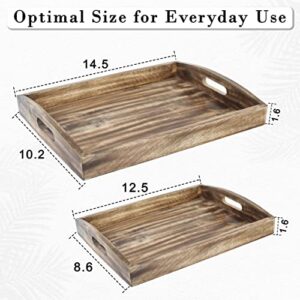 Serving Tray with Handles - Vanity Tray, Wooden Tray, Trays for Coffee Table, Bathroom Trays for Counter, Ottoman Tray, Party Trays for Serving Food, Rectangle Tray, Set of 2 Brown