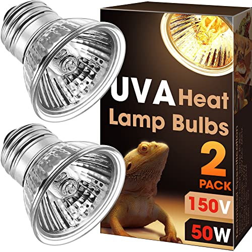 Heat Lamp Bulbs for Reptile, WEEGrow Warm White UVA Basking Light for Reptiles, Bearded Dragon Tank Accessories, Dimmable Reptile Heat Lamp 50W, Heat Bulb for Turtle Chicken Snake Gecko Lizard, 2 Pack