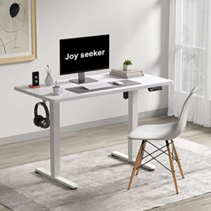 JYLH JOYSEEKER Electric Standing Desk, 48 X 24 Inches Adjustable Height Desk, Modern Sit Stand Up Desk with Memory Controller and Hook, Ergonomic Rising Desk for Home Office, White