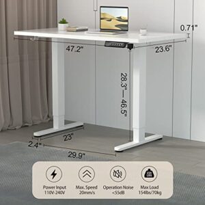 JYLH JOYSEEKER Electric Standing Desk, 48 X 24 Inches Adjustable Height Desk, Modern Sit Stand Up Desk with Memory Controller and Hook, Ergonomic Rising Desk for Home Office, White