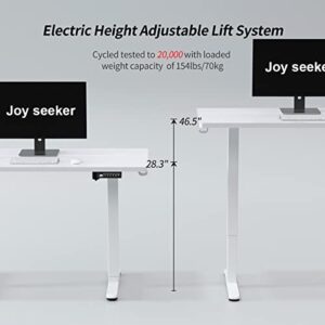 JYLH JOYSEEKER Electric Standing Desk, 48 X 24 Inches Adjustable Height Desk, Modern Sit Stand Up Desk with Memory Controller and Hook, Ergonomic Rising Desk for Home Office, White