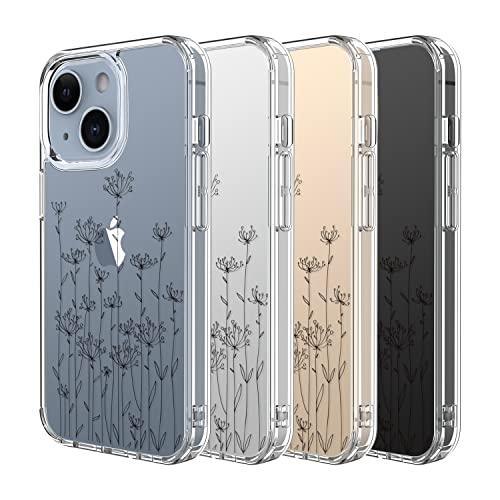 LUHOURI iPhone 14 Case with Screen Protector, Clear Cover with Fashion Cute Designs for Women Girls, Slim Fit Durable Protective Phone Case for Apple iPhone 14 6.1" Elegant Small Flowers