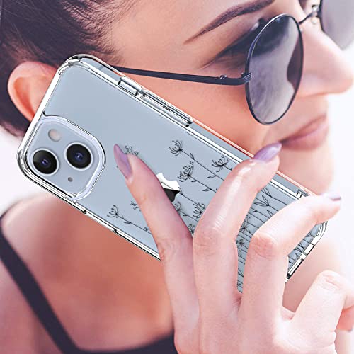 LUHOURI iPhone 14 Case with Screen Protector, Clear Cover with Fashion Cute Designs for Women Girls, Slim Fit Durable Protective Phone Case for Apple iPhone 14 6.1" Elegant Small Flowers