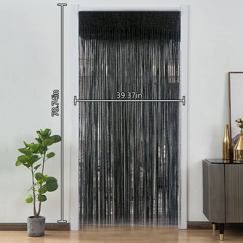 DLD String Curtains Beaded Door Curtain,Curtains Panel Divider Window Door Fly Screen for Door Wall and Window Decoration,200cm x 100 cm(200cm*100 cm,Black)