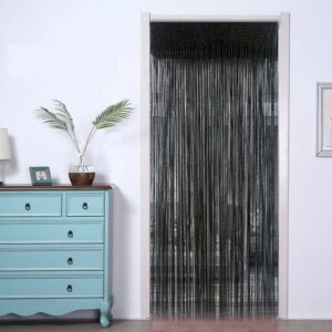 DLD String Curtains Beaded Door Curtain,Curtains Panel Divider Window Door Fly Screen for Door Wall and Window Decoration,200cm x 100 cm(200cm*100 cm,Black)