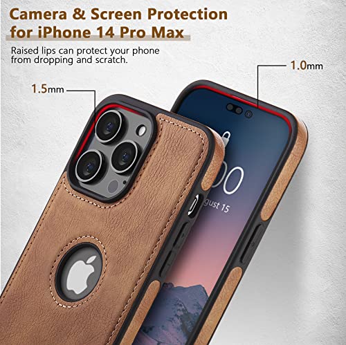 WTCASE for iPhone 14 Pro Max Leather Case, Thin Flexible Soft Grip Luxury Vgean PU Leather Cover for Men, Durable Anti-Scratch Full Phone Cases Compatible with iPhone 14 Pro Max(2022) 6.7" (Brown)