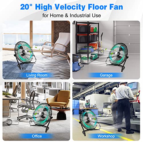 Tangkula 20" High Velocity Floor Fan, 3 Speed Fan w/Portable Handle, Adjustable Tilt Angle, Heavy-duty Metal Commercial & Residential Fan, Home & Industrial Fan for Garage Workshop Warehouse