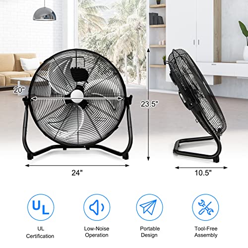 Tangkula 20" High Velocity Floor Fan, 3 Speed Fan w/Portable Handle, Adjustable Tilt Angle, Heavy-duty Metal Commercial & Residential Fan, Home & Industrial Fan for Garage Workshop Warehouse