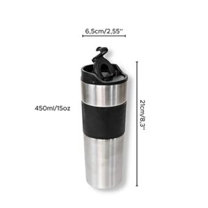 French Press Mug for Travel, Stainless Steel Travel Coffee and Tea Press, Hot or Cold Brew, Ideal Personal Mug for Travel, Car, Office, Camping, 15oz (Metallic Gray)