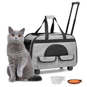 Large Rolling Cat Carrier with on Wheels, Small Dog Pet Car Travel Carrier Collapsible Bag with Rollers Wheels, Carrier for Cats under to 35 LBS/ Dog Puppy under 16 LBS ( Large Size, Not for Airplane)