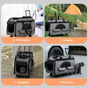 Large Rolling Cat Carrier with on Wheels, Small Dog Pet Car Travel Carrier Collapsible Bag with Rollers Wheels, Carrier for Cats under to 35 LBS/ Dog Puppy under 16 LBS ( Large Size, Not for Airplane)